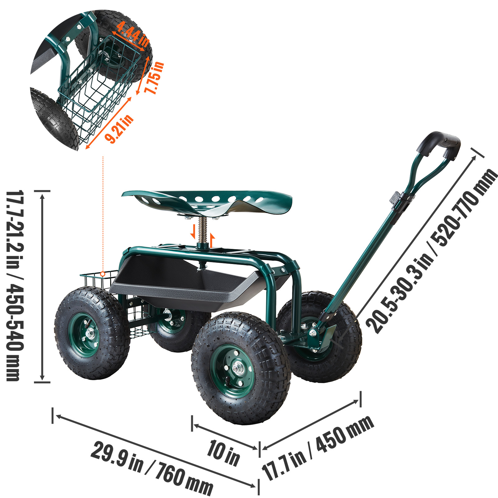 VEVOR Garden Cart Rolling Workseat with Wheels, Gardening Stool for ...