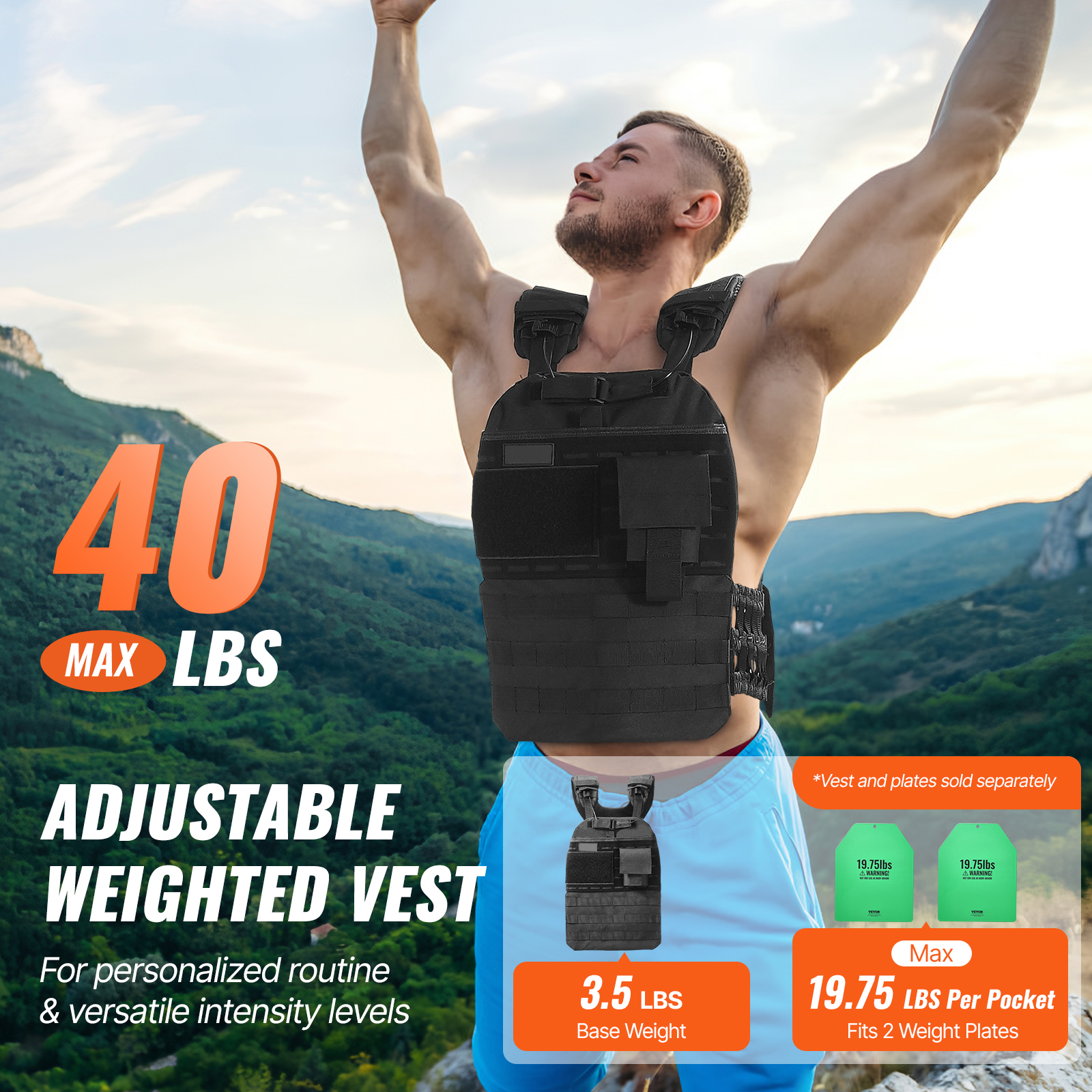 Mophorn Weighted Vest, 40lb Adjustable Body Weight Jacket for Men ...