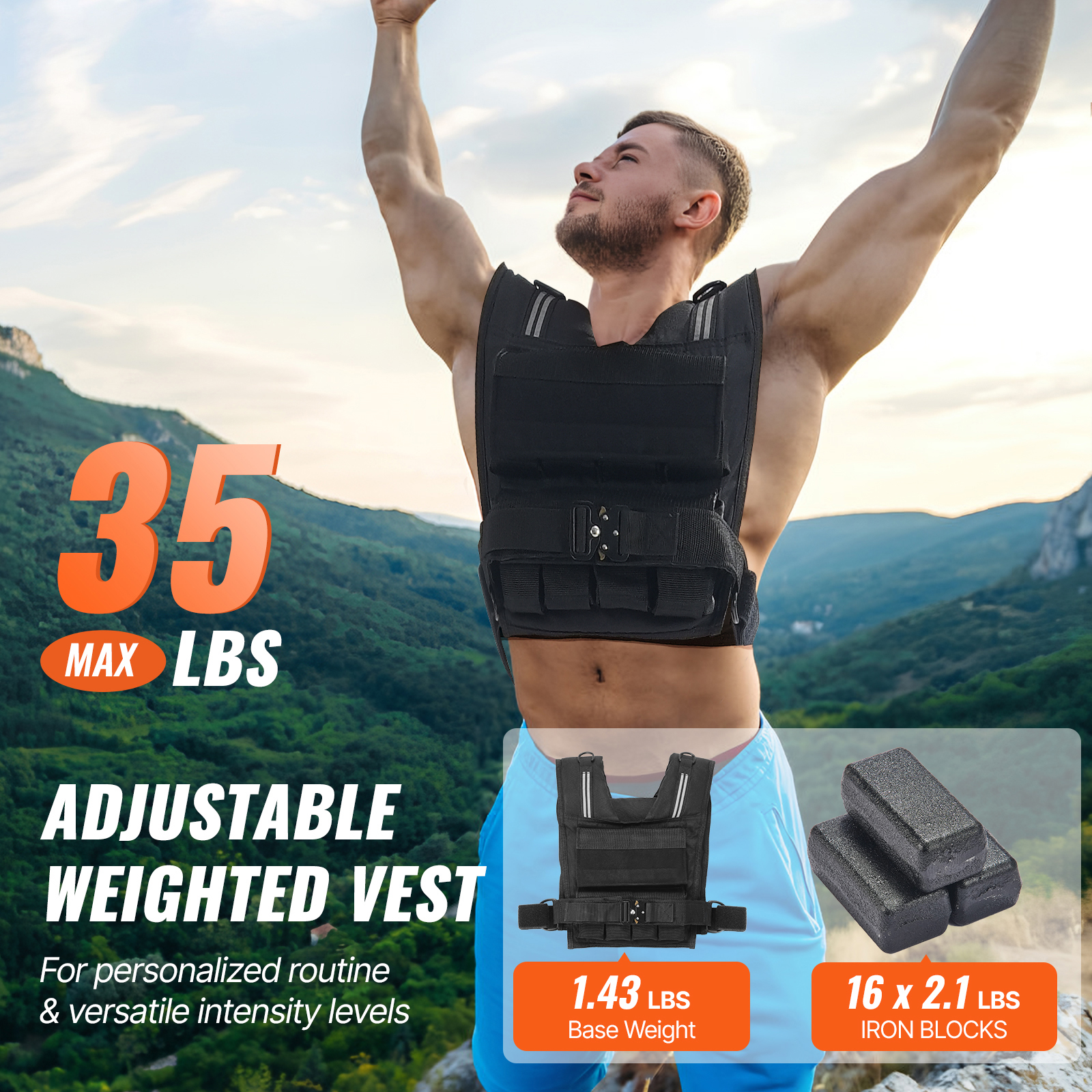 Mophorn Adjustable Weighted Vest, 35lb Weight Vest with Iron Weights ...