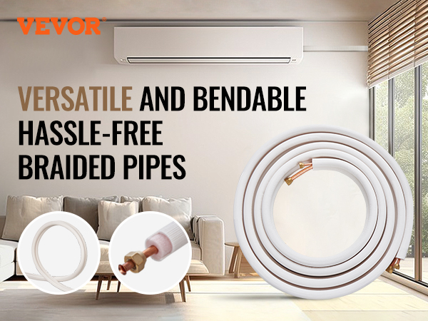 VEVOR 25FT Mini Split Line Set, 1/4" & 3/8" O.D Copper Pipes Tubing and ...