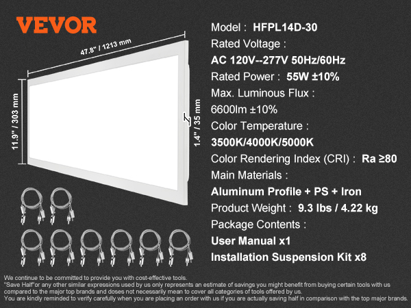 VEVOR 2 Pack 1x4 FT LED Flat Panel Light, 6600LM 55W, Surface Mount LED ...
