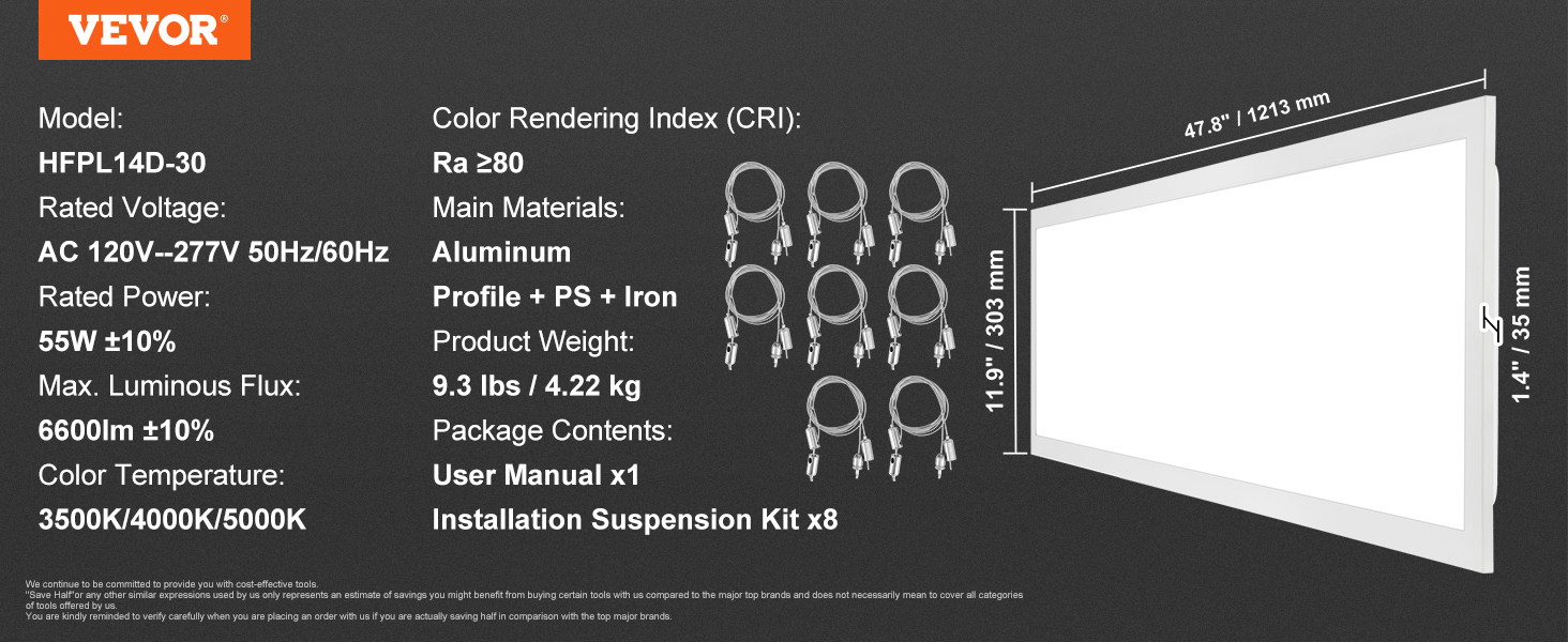 VEVOR 2 Pack 1x4 FT LED Flat Panel Light, 6600LM 55W, Surface Mount LED ...
