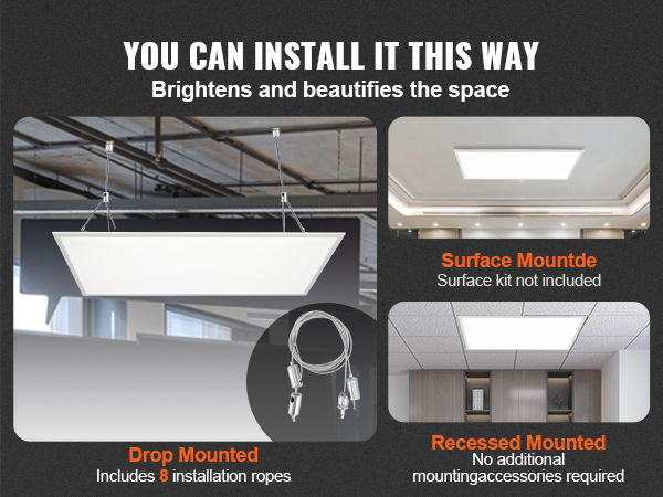 VEVOR 2 Pack 1x4 FT LED Flat Panel Light, 6600LM 55W, Surface Mount LED Drop Ceiling Light ...