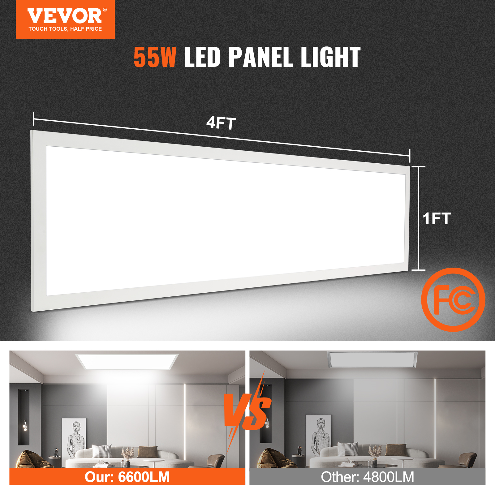 4FT LED Flat Panel Light 6600/6000LM Drop Ceiling Troffer Office ...