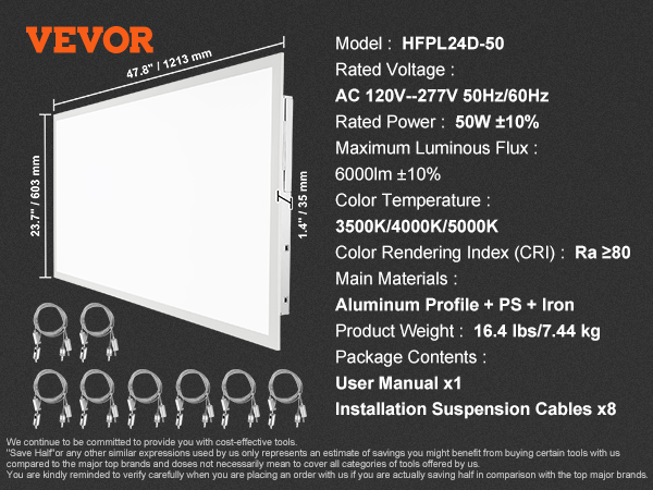 VEVOR 2 Pack 2x4FT LED Flat Panel Light, 6000LM 50W, Surface Mount LED Drop Ceiling Light ...