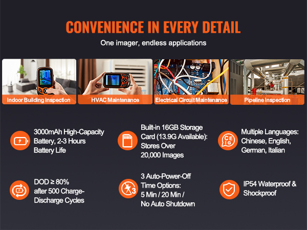 VEVOR Thermal Imaging Camera, 256 x 192 IR Resolution Pocket Infrared ...