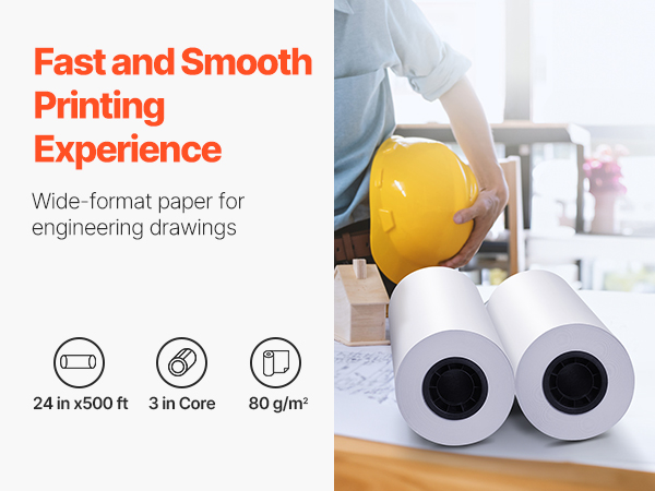 VEVOR Wide Format Paper Plotter Paper 2 Rolls 24 in x 500 ft CAD Bond ...