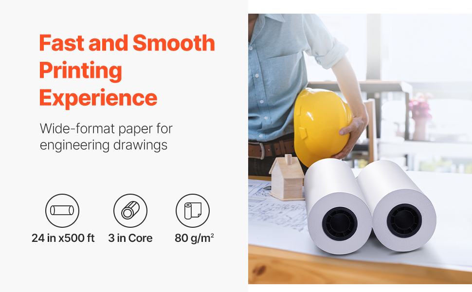 A0 Paper VEVOR Wide Format Paper, 24 In X 150 Ft Plotter Roll, 8 Rolls ...