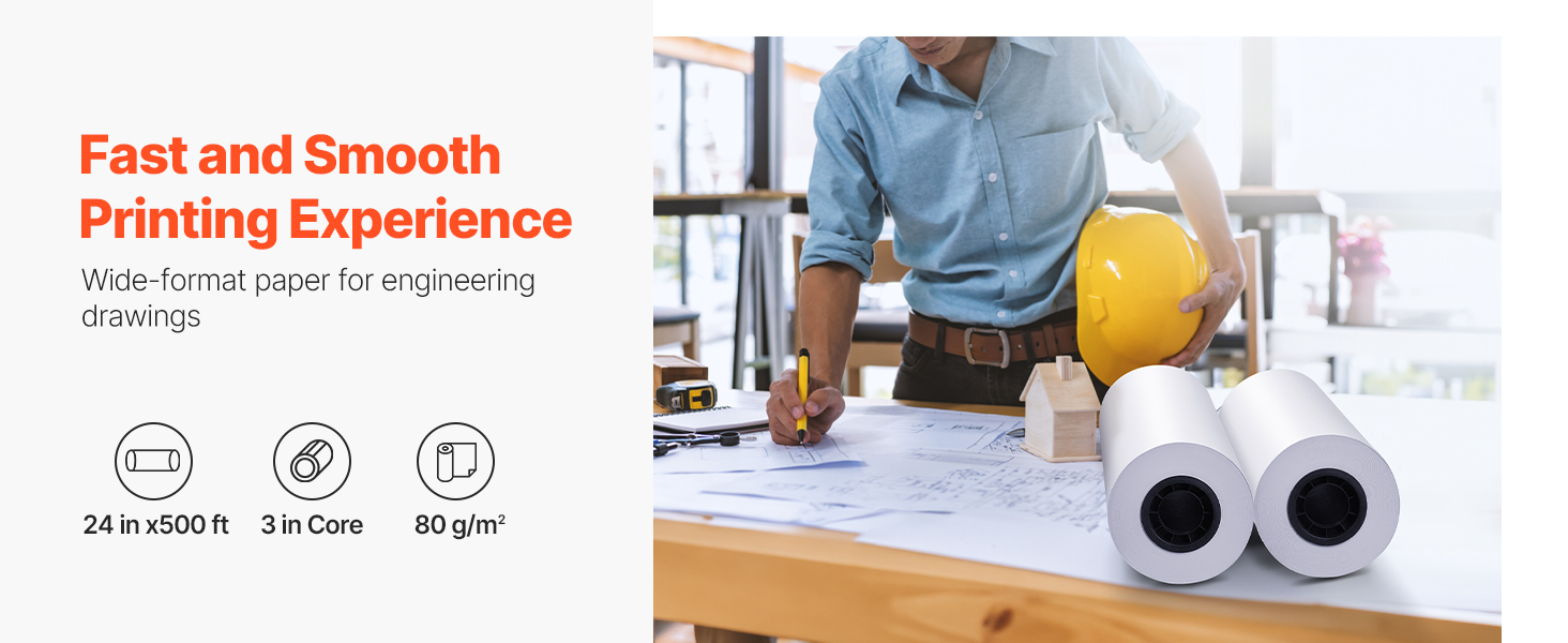 A0 Paper VEVOR Wide Format Paper, 24 In X 150 Ft Plotter Roll, 8 Rolls ...