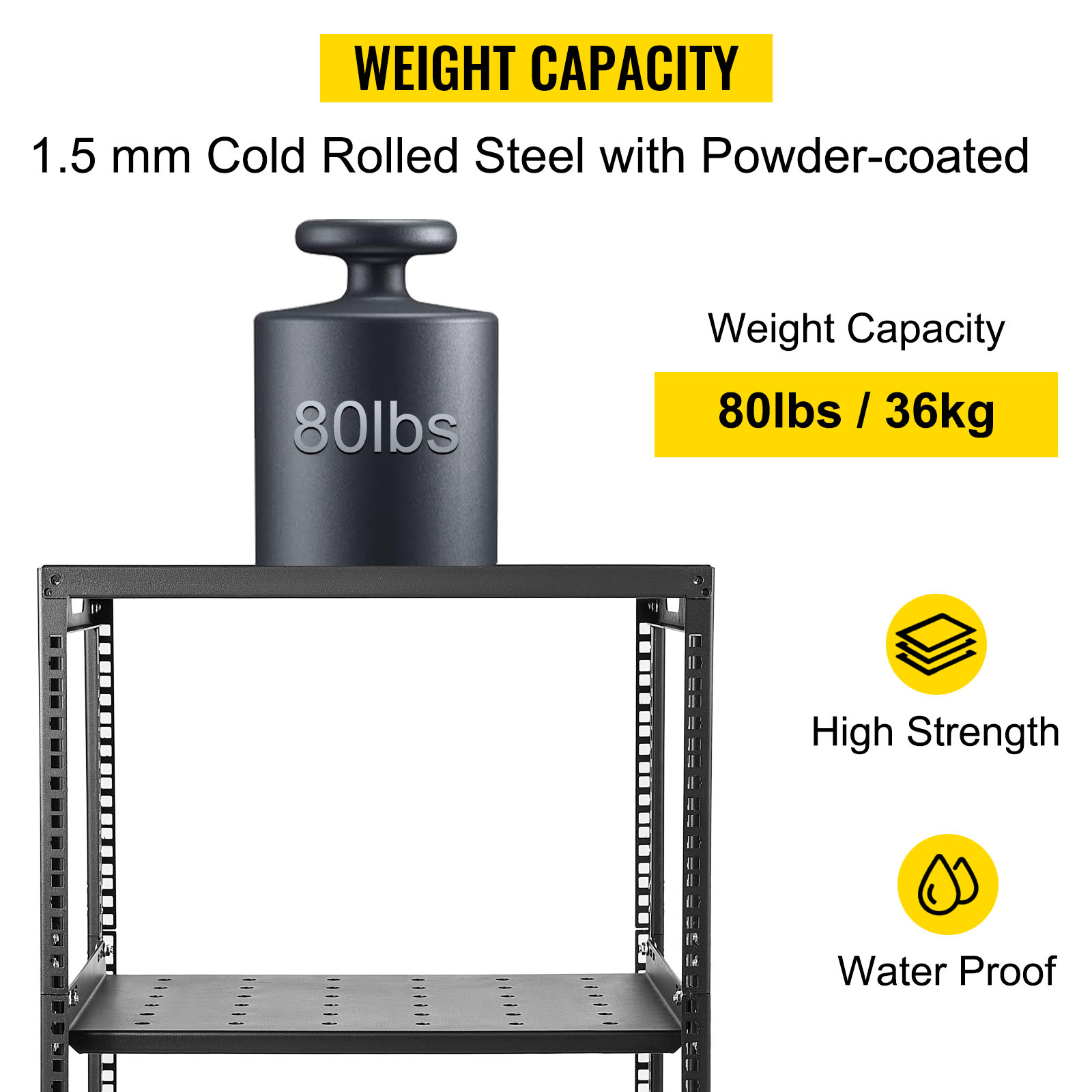 VEVOR Open Frame Server Rack Network Server Rack 12U 4 Post 19"/482mm ...