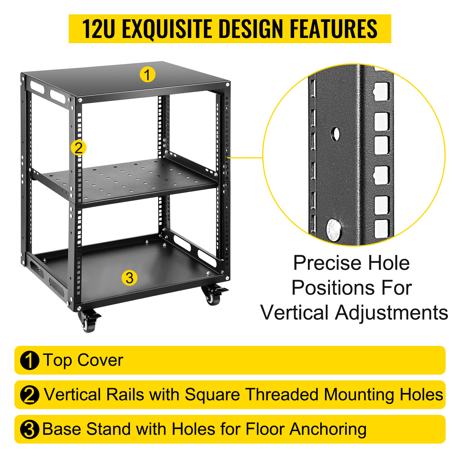 VEVOR Server Rack, 12U Open Frame Rack, 4-Post IT Server Network Relay ...