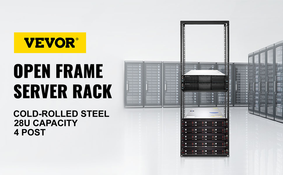 VEVOR Server Rack, 28U Open Frame Rack, 4-Post IT Server Network Relay ...
