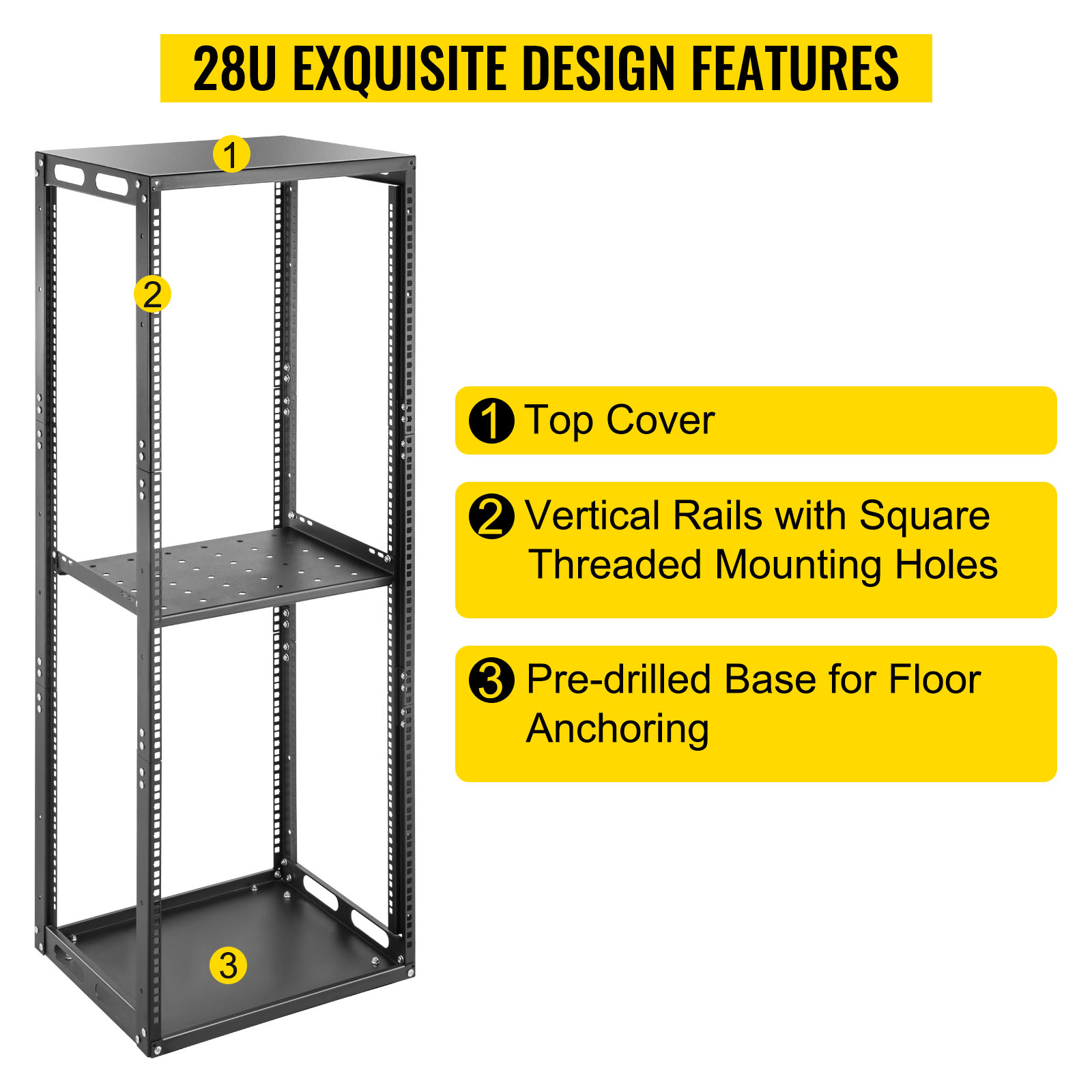 VEVOR Server Rack, 28U Open Frame Rack, 4-Post IT Server Network Relay ...