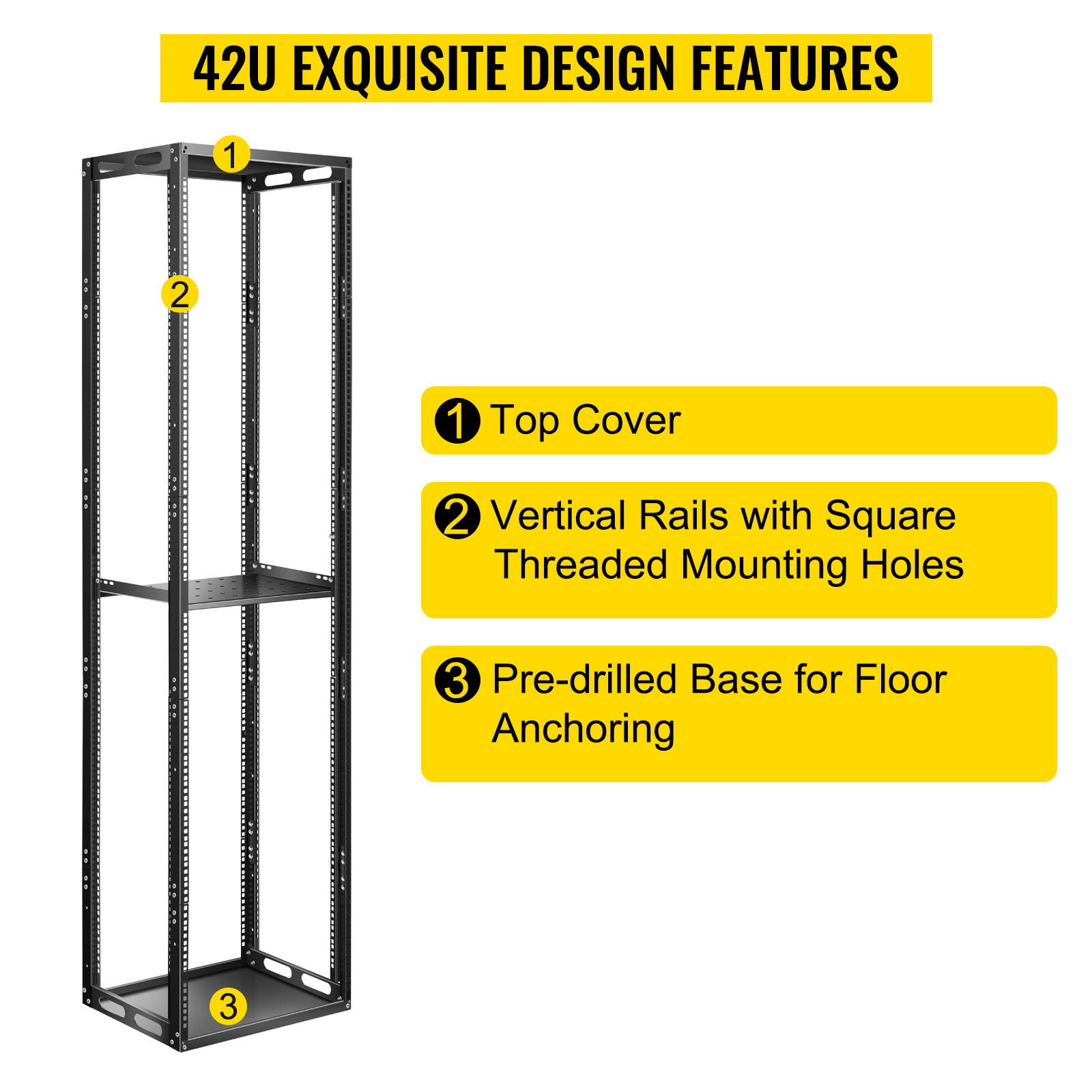 VEVOR Server Rack, 42U Open Frame Rack, 4-Post IT Server Network Relay ...
