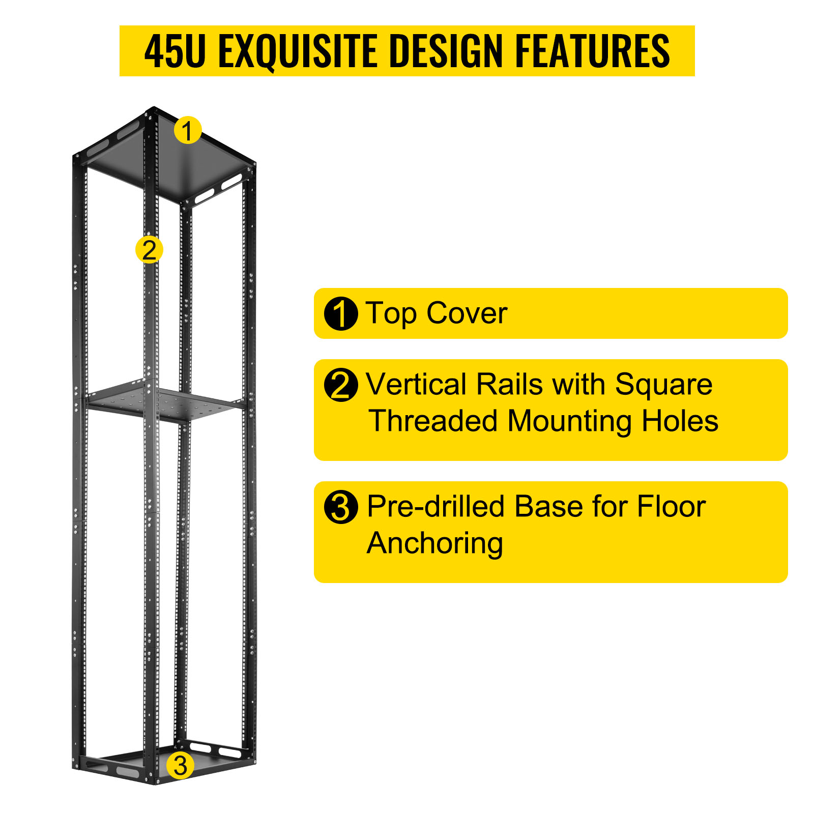 VEVOR Server Rack, 45U Open Frame Rack, 4-Post IT Server Network Relay ...