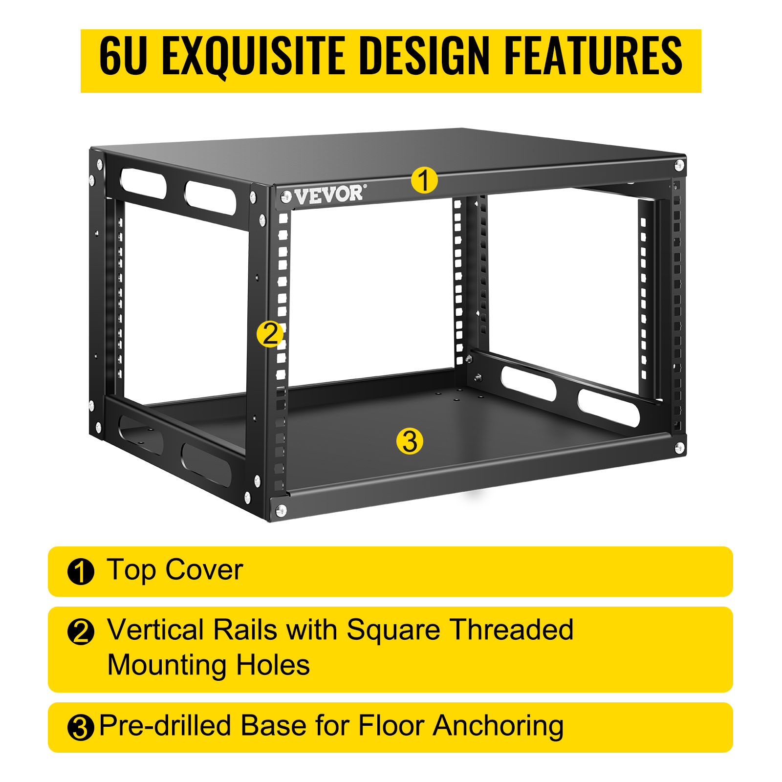 VEVOR Server Rack, 6U Open Frame Rack, 4-Post IT Server Network Relay ...