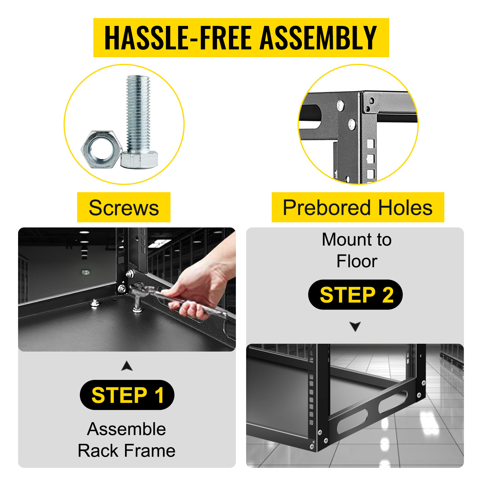 VEVOR Open Frame Server Rack Network Server Rack 6U 4 Post 19"/482mm ...
