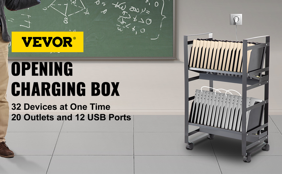 VEVOR Open Charging Cart, 32 Device, Charging Cabinet for Charge and ...