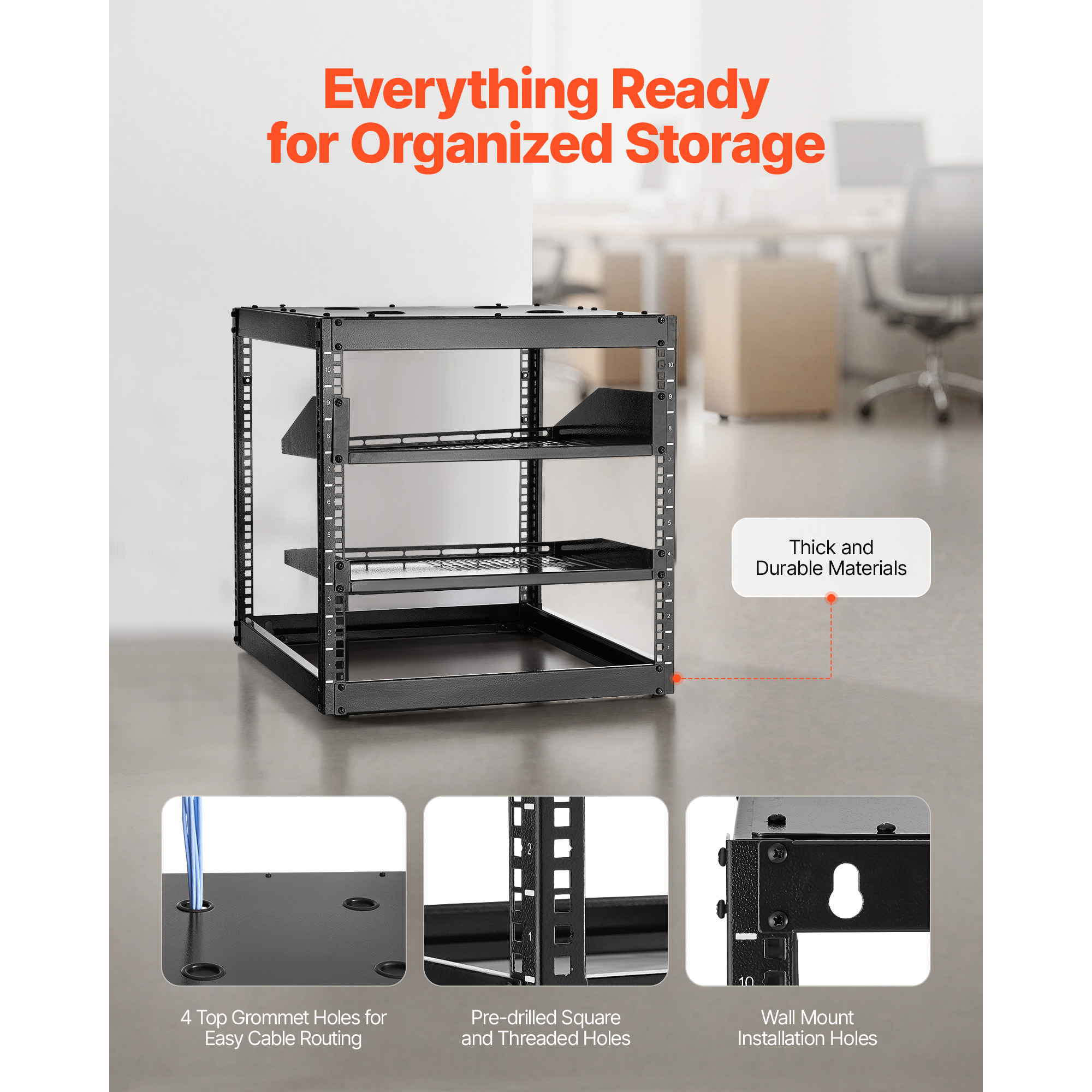 Mophorn Rack de red abierto de 10U, profundidad de 585 mm, diseñado ...