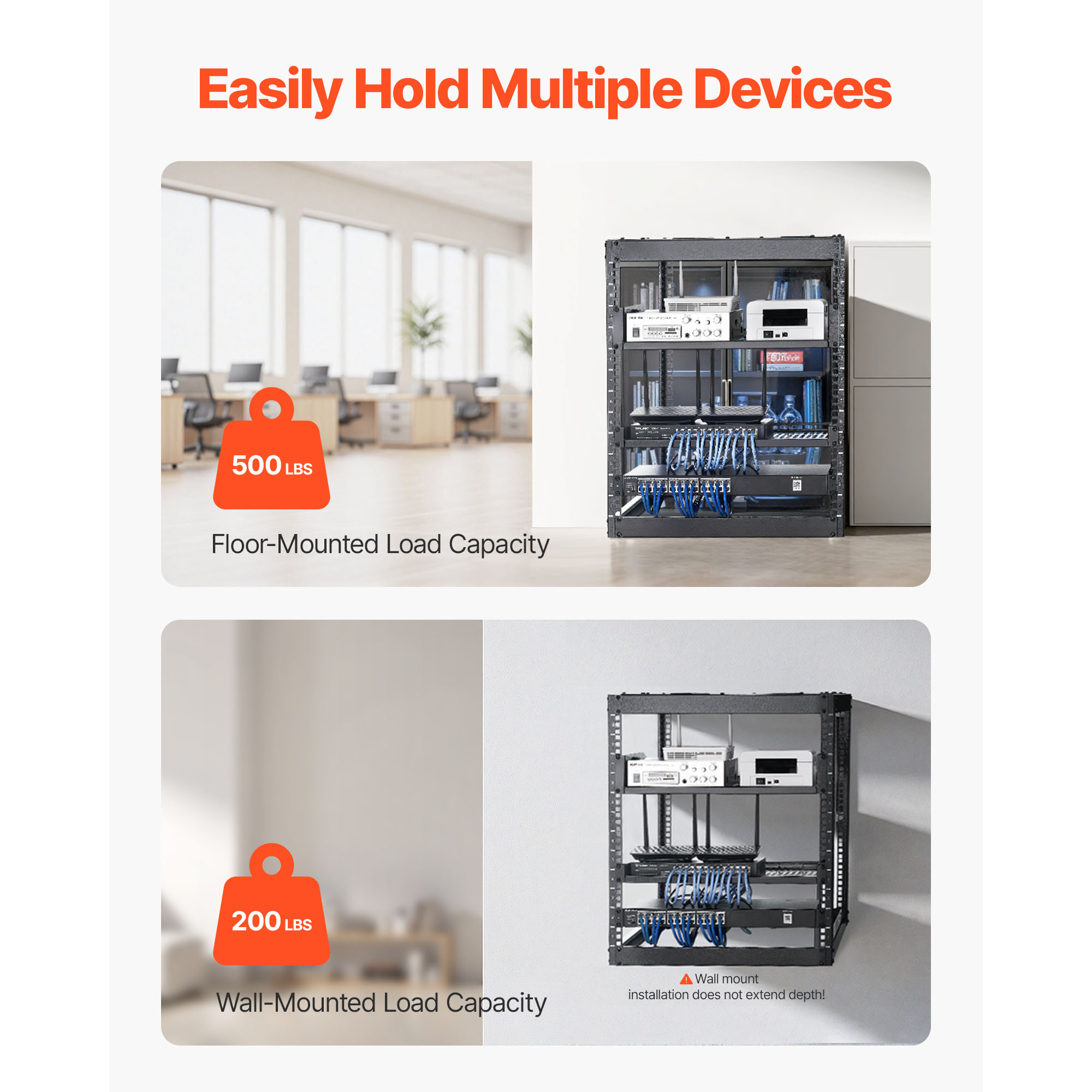 Mophorn 12U Open Frame Network Rack, 23-Inch Depth, Wall-Mountable or ...