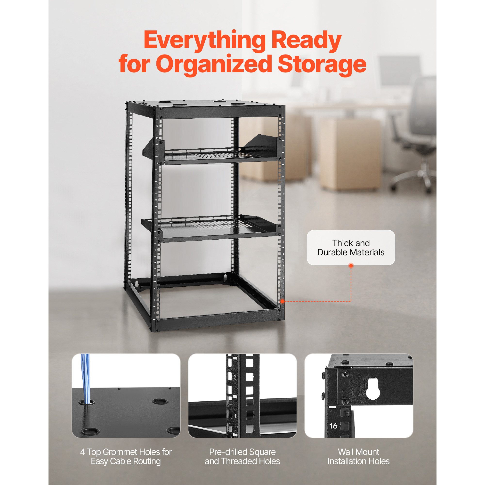 Mophorn 16U Open Frame Network Rack, 23-Inch Depth, Wall-Mountable or ...
