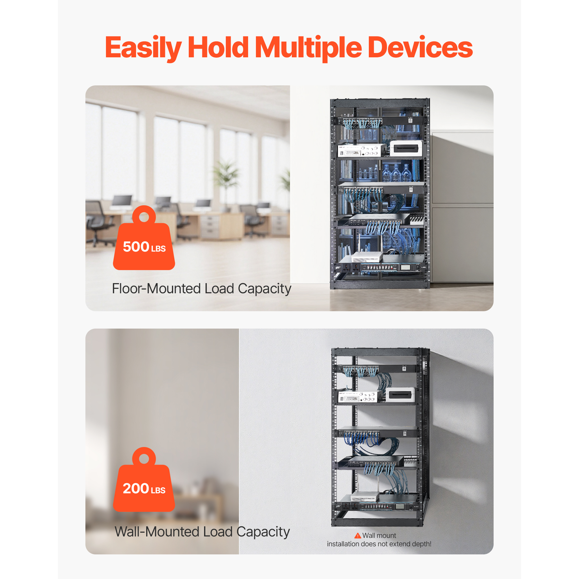 Mophorn 20U Open Frame Network Rack, 23-Inch Depth, Wall-Mountable or ...