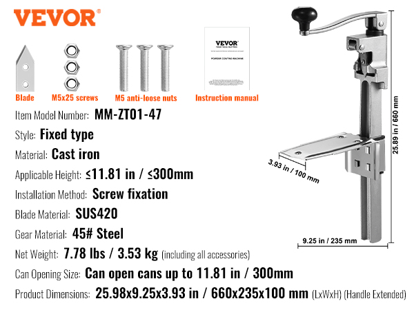 VEVOR Manual Can Opener, Commercial Table Opener for Large Cans, Heavy ...