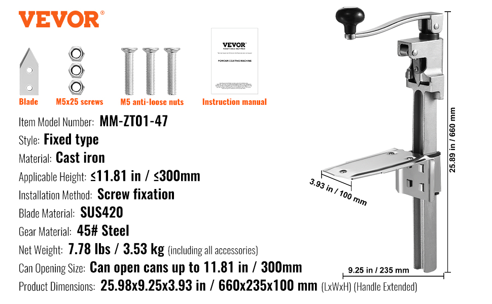 VEVOR Manual Can Opener, Commercial Table Opener for Large Cans, Heavy ...