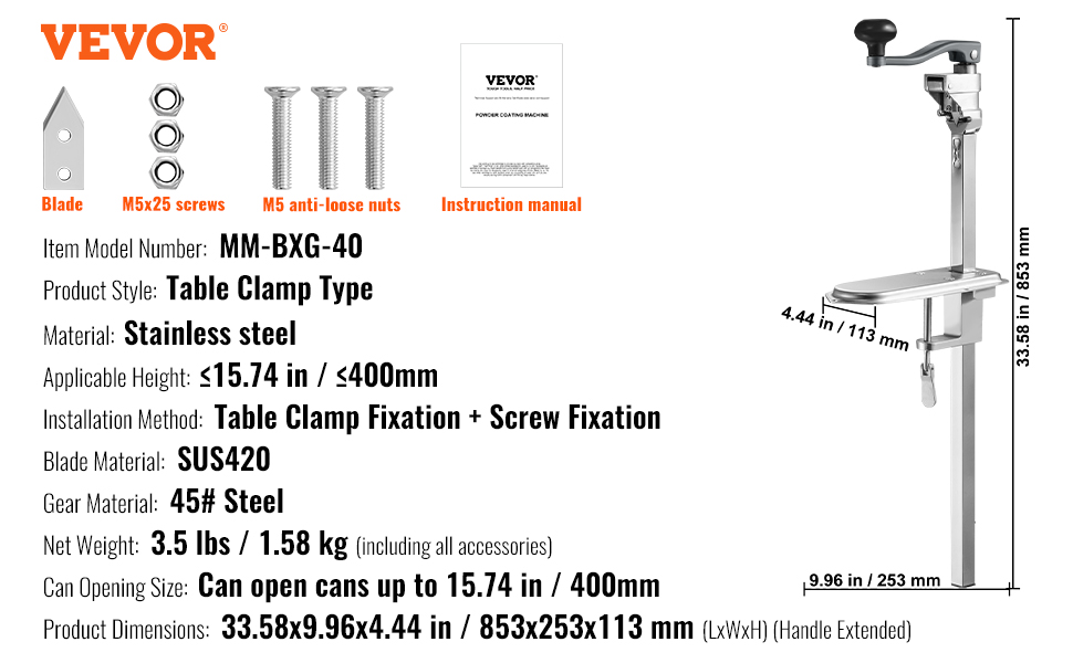 VEVOR Manual Can Opener, Commercial Table Clamp Opener for Large Cans ...