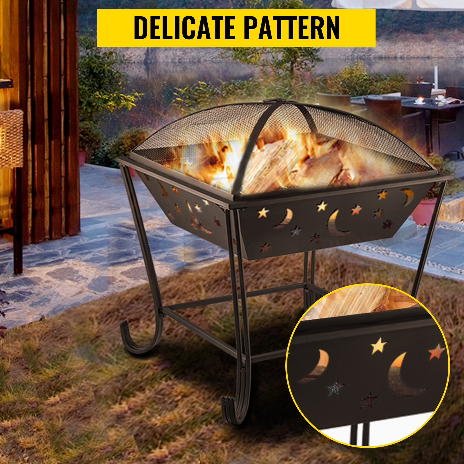 VEVOR BBQ Grill Fire Bowl, 24"x24" Wood Burning Pit, Solid Steel Wood ...