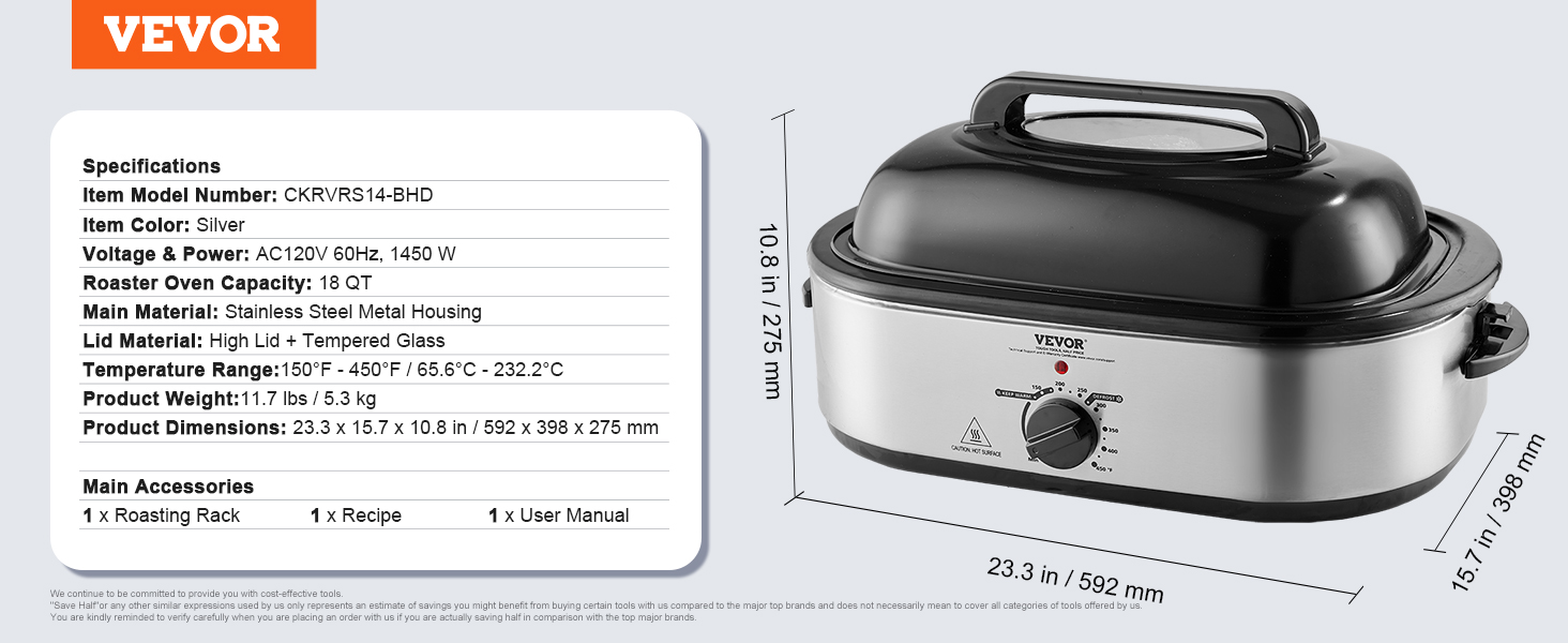 VEVOR Electric Roaster Oven, 18 QT Turkey Roaster Oven with Self ...