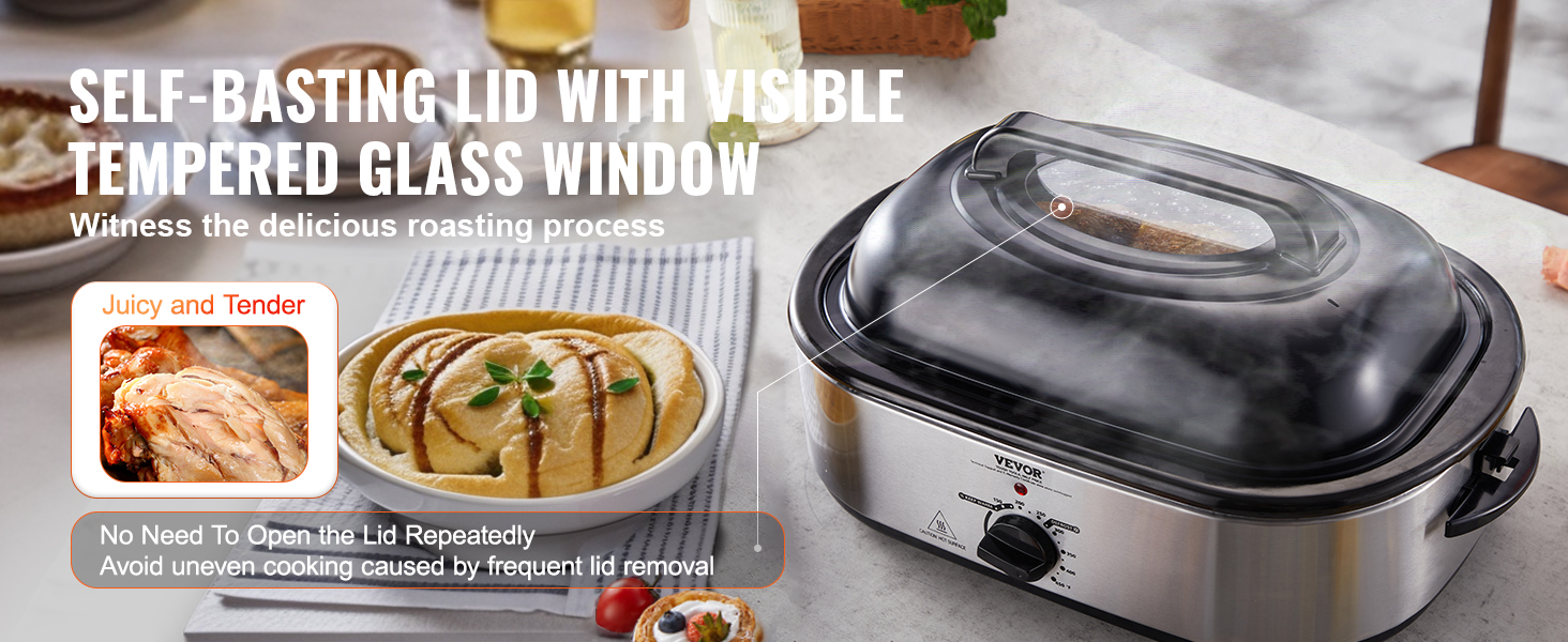 VEVOR Electric Roaster Oven, 18 QT Turkey Roaster Oven with Self ...