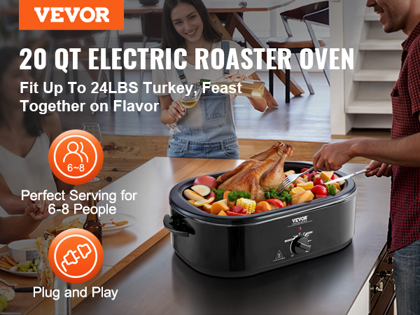 VEVOR Electric Roaster Oven, 20 QT Turkey Roaster Oven with Self ...