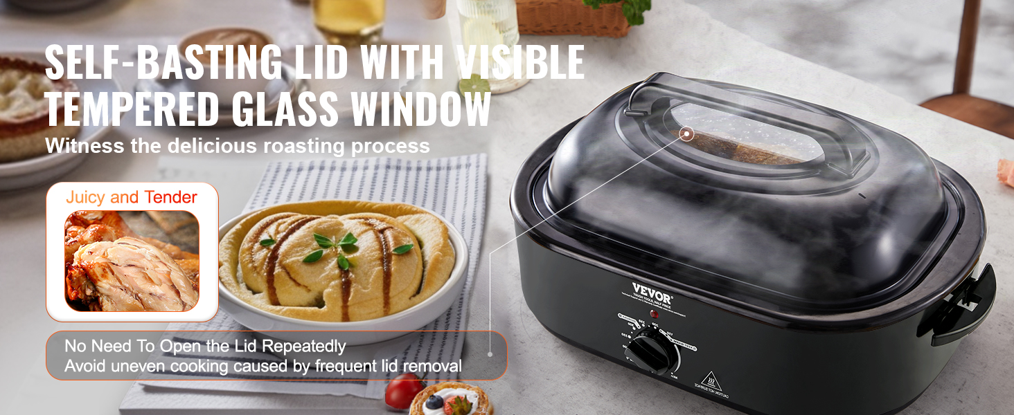 VEVOR Electric Roaster Oven, 20 QT Turkey Roaster Oven with Self ...