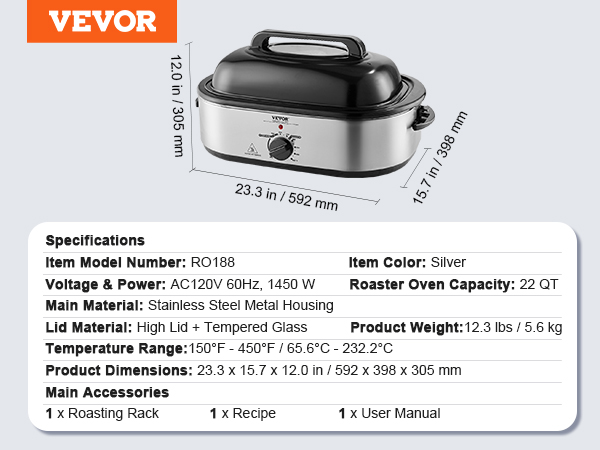 VEVOR Electric Roaster Oven, 22 QT Turkey Roaster Oven with Self ...