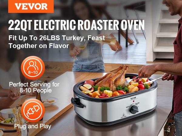 VEVOR Electric Roaster Oven, 22 QT Turkey Roaster Oven with Self ...