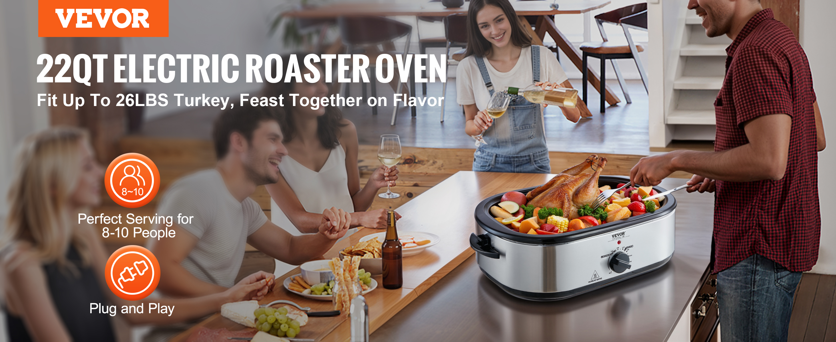 VEVOR Electric Roaster Oven, 22 QT Turkey Roaster Oven with Self ...