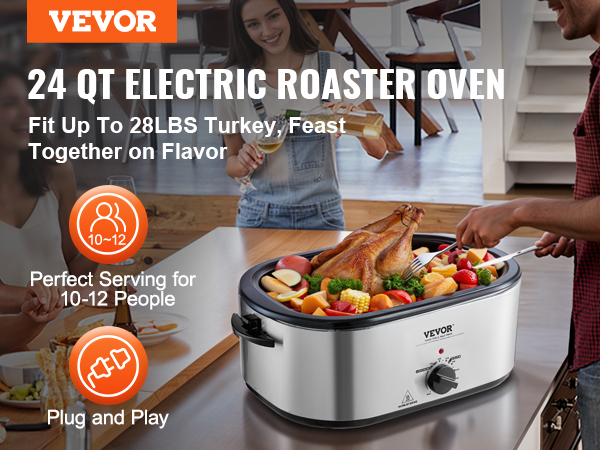 VEVOR Electric Roaster Oven, 24 QT Turkey Roaster Oven with Self ...