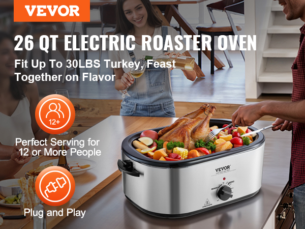 VEVOR Electric Roaster Oven, 26 QT Turkey Roaster Oven with Self ...