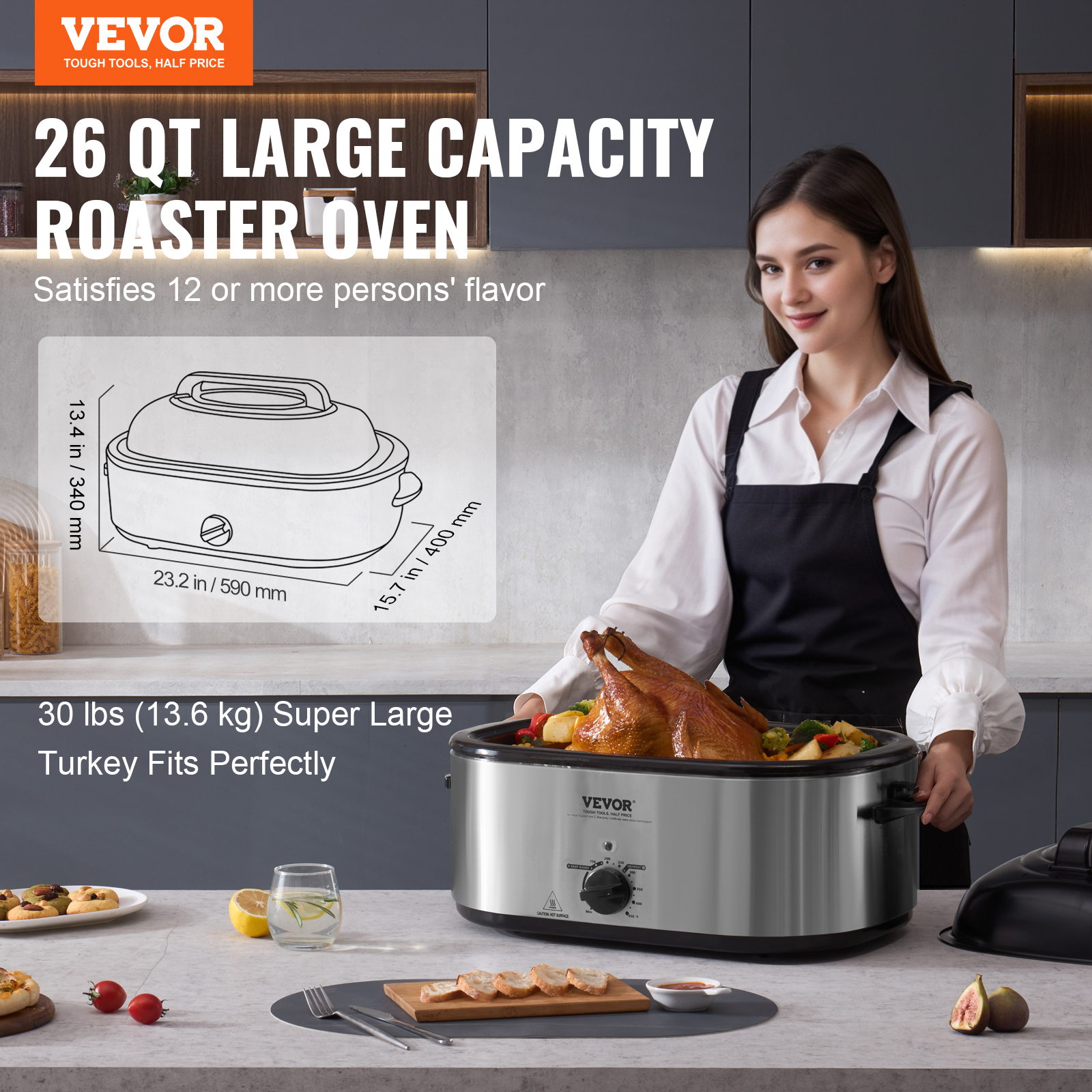 Electric Roaster Oven 18-26QT Turkey Roaster Oven w/Self-Basting Lid ...
