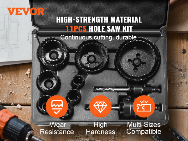 VEVOR Hole Saw Kit, 11 PCS Saw Blades, 2 Drill Bits, 1 Hex Wrench, General Purpose Size from 3/4 ...