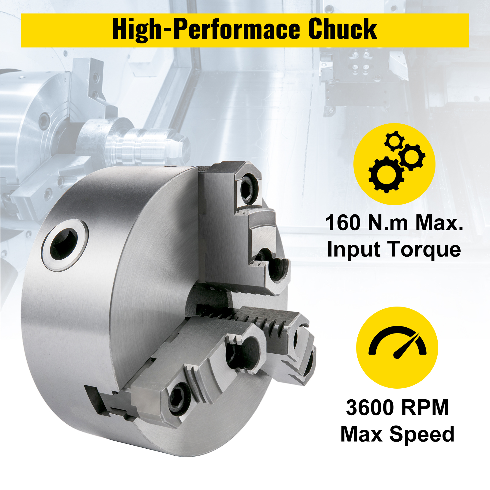 Vevor Metal Lathe Chuck 3 Jaw Lathe Chuck Jaw 6" W 1-1/2-8 Adapter Semi ...