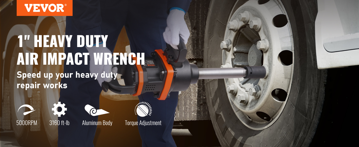 VEVOR 1 Inch Air Impact Wrench Impact Gun Up to 3160ft-lbs Reverse ...