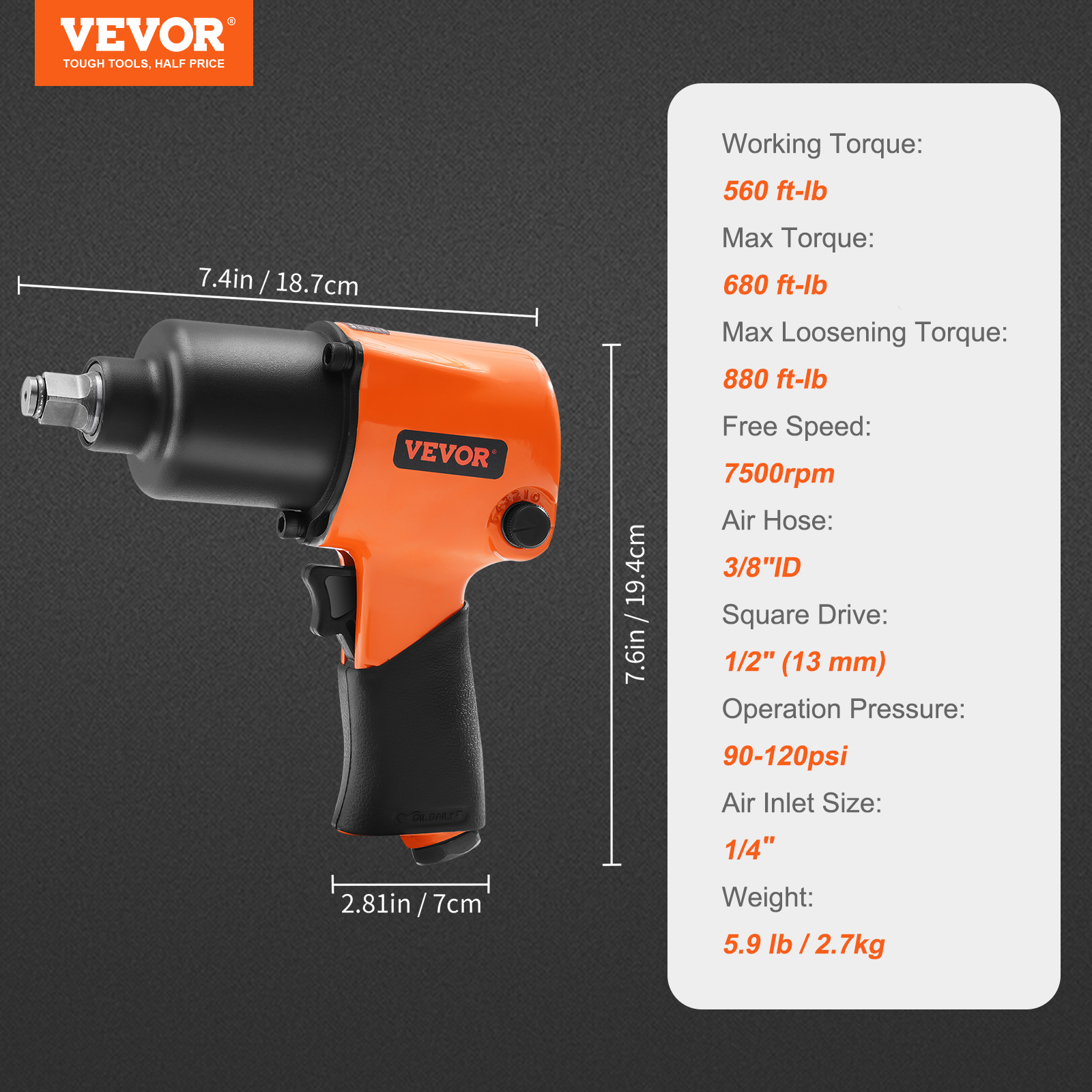 Uimoso 3/8"/1/2"/1/2"/3/4" Drive Air Impact Gun 690/880/1400/1870 ft ...