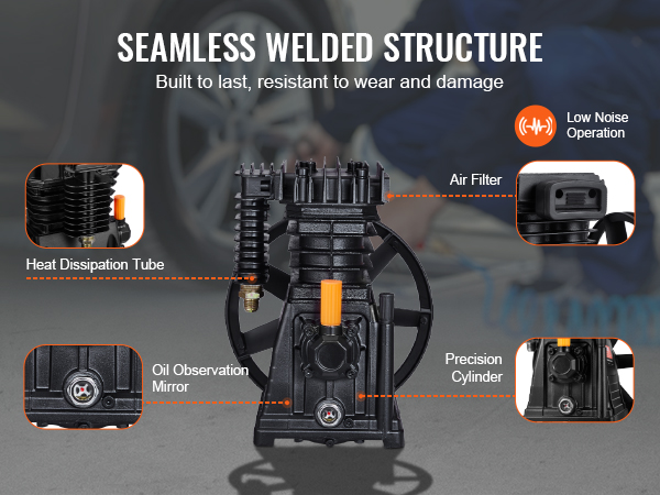 VEVOR Air Compressor Pump Head 3HP 5.8CFM @ 90PSI Twin Cylinder Piston ...