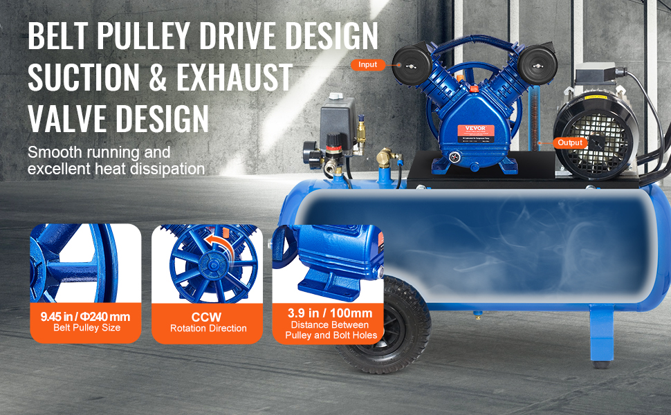 VEVOR Air Compressor Pump Head 3HP 6.25CFM @ 90PSI 2-Cylinder Piston ...