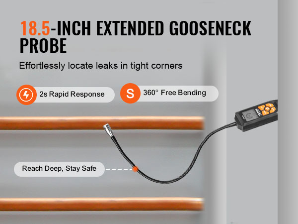 VEVOR Gas Leak Detector 50-10,000 PPM Natural Gas Detector with 18.5 ...