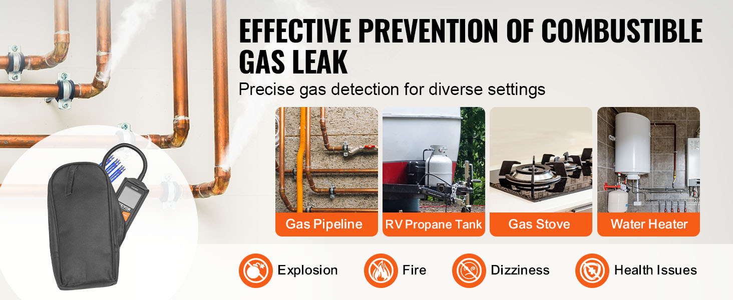 VEVOR Gas Leak Detector 50-10,000 PPM Natural Gas Detector with 18.5 ...