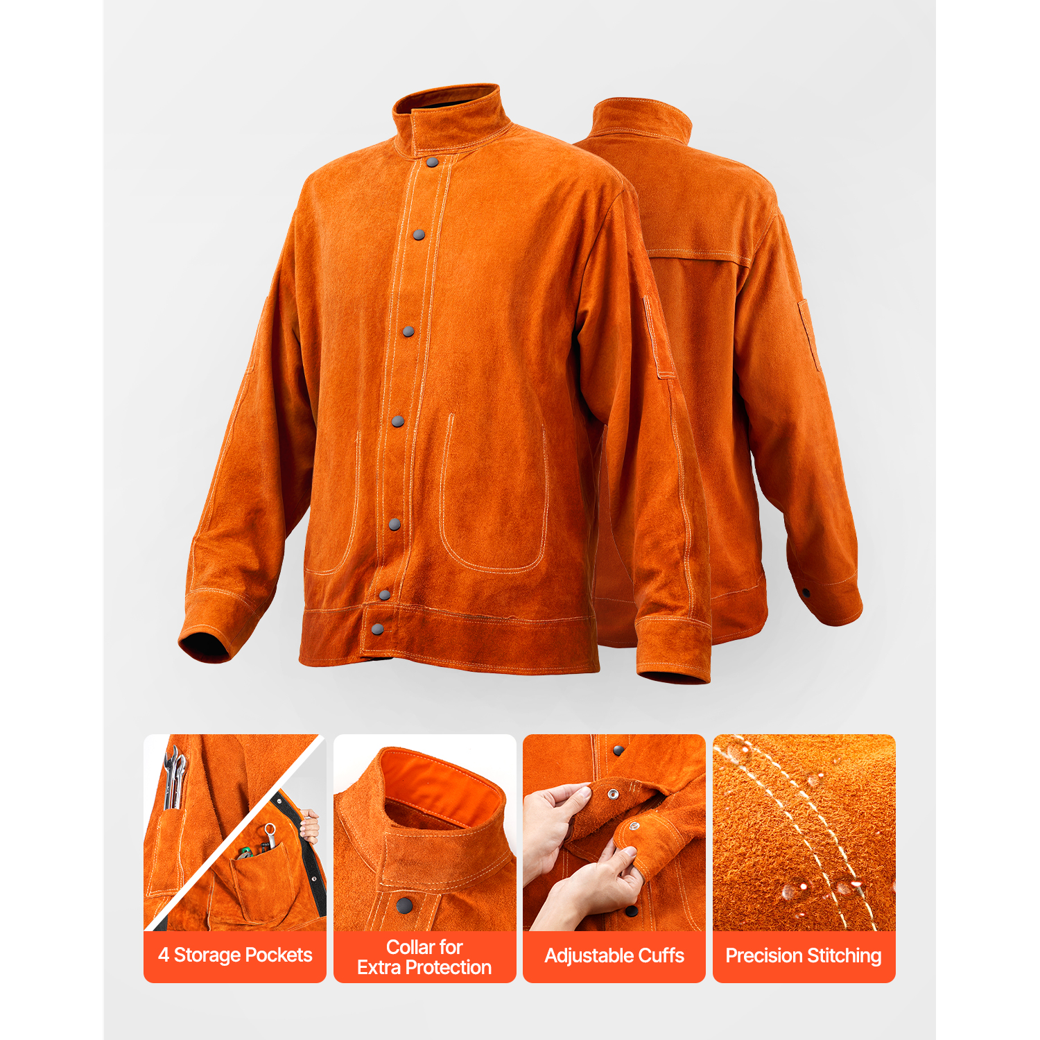 Mophorn Flame-Resistant Welding Jacket - XL Size, Durable Cowhide ...