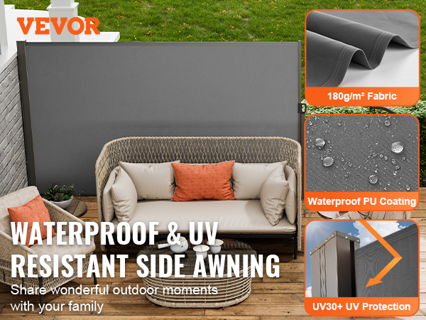 VEVOR Retractable Side Awning, 63''x 118'' Outdoor Privacy Screen, 180g Polyester Water-proof ...